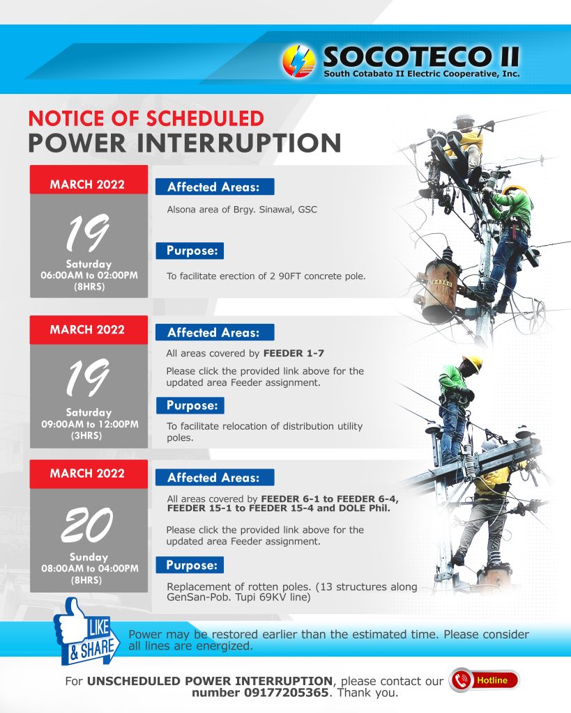 NOTICE OF SCHEDULED POWER INTERRUPTION Scheduled on March 19 and 20 ...